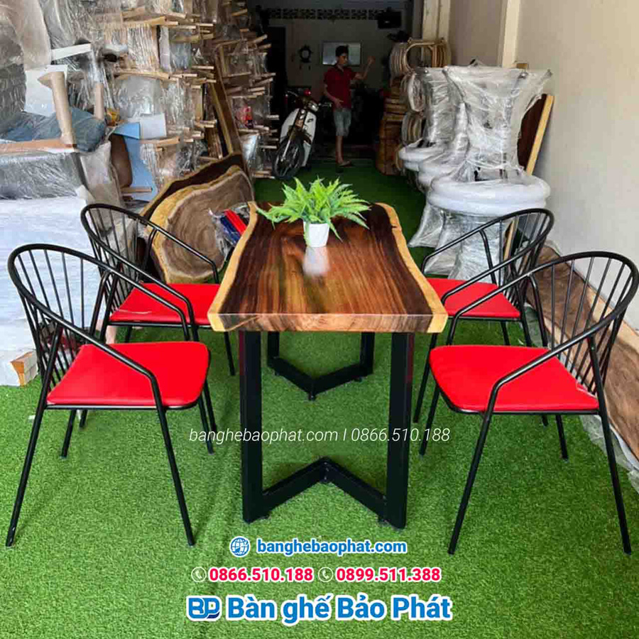 Bàn Cafe Gỗ Me Tây nguyên tấm Tròn, Vuông, Chữ Nhật